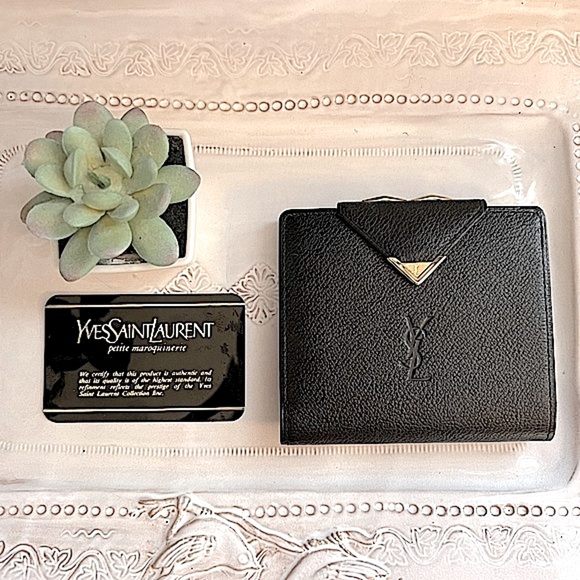 Yves Saint Laurent | Bags | Ysl Compact Kisslock Leather Bifold Wallet ...